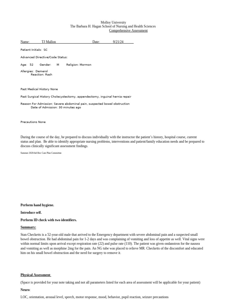 Stan Checketts Comprehensive Assessment | PDF | Clinical Medicine ...