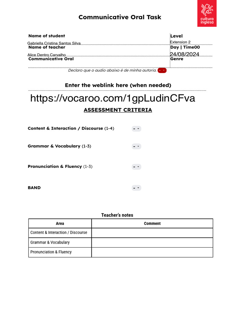 Communicative Oral Task | PDF