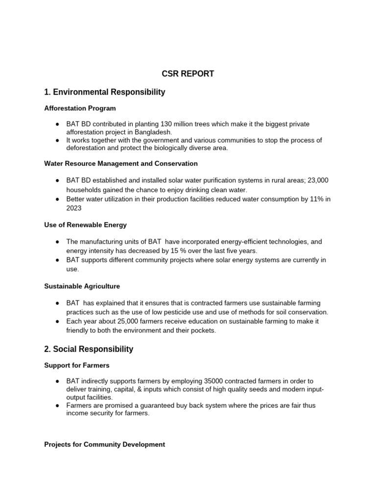 CSR Report | PDF | Sustainable Agriculture | Agriculture