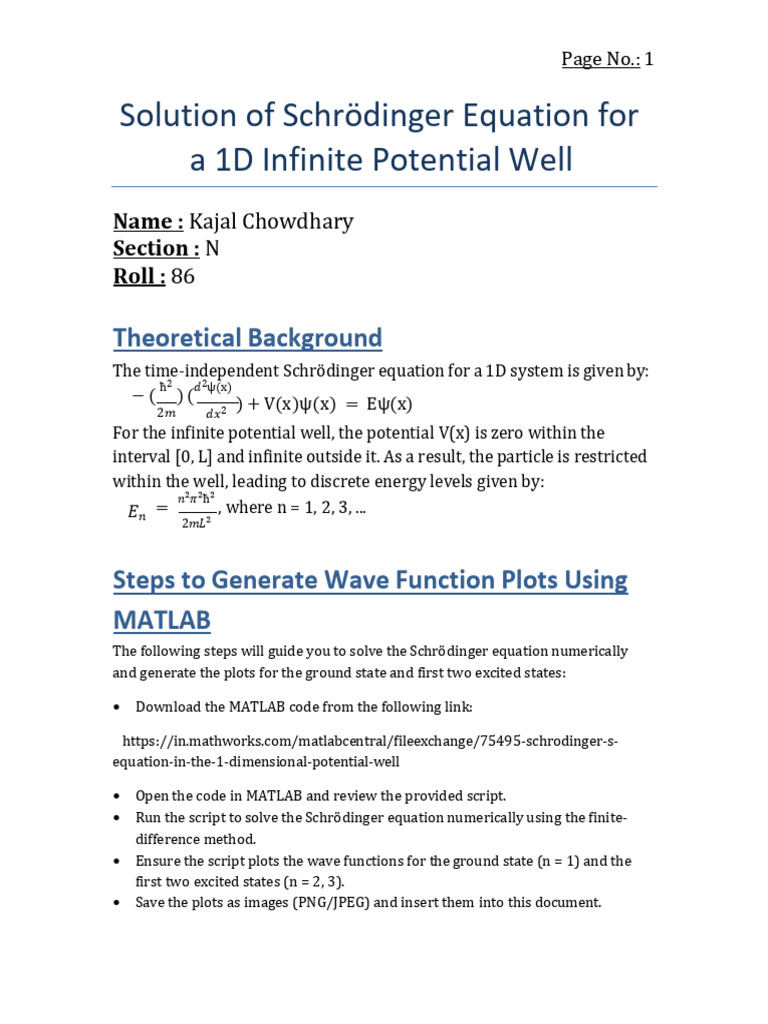 Schrodinger 1D Infinite Potential Shreya | PDF | Wave Function | Schrödinger Equation