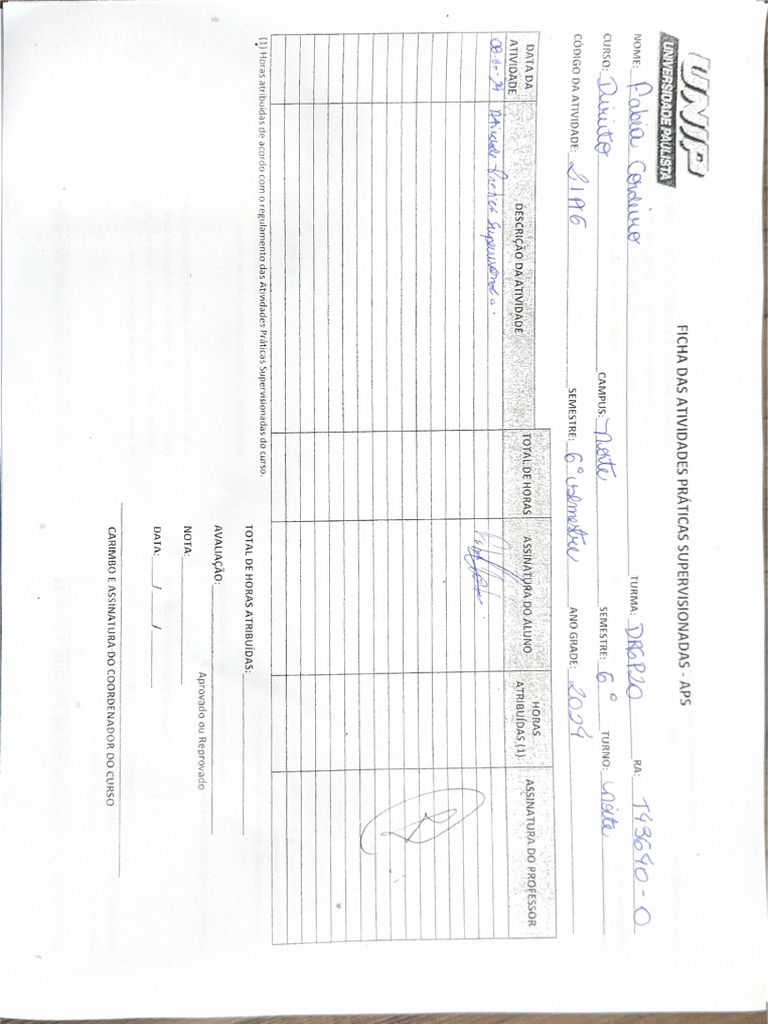 Ficha Das Atividades Práticas Supervisionadas - Aps | PDF