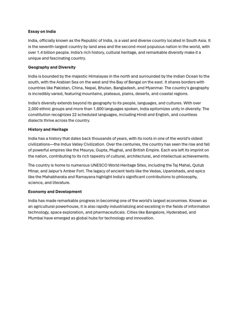 Essay On India | PDF