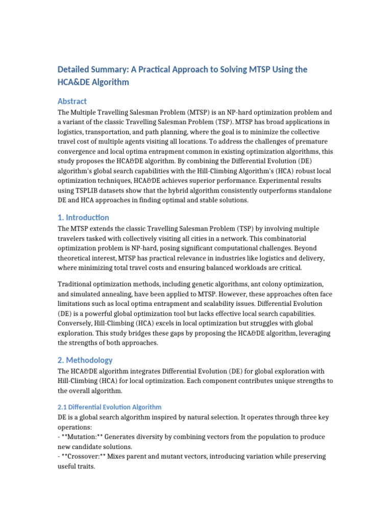 HCA DE MTSP Expanded Summary | PDF | Mathematical Optimization | Natural Selection