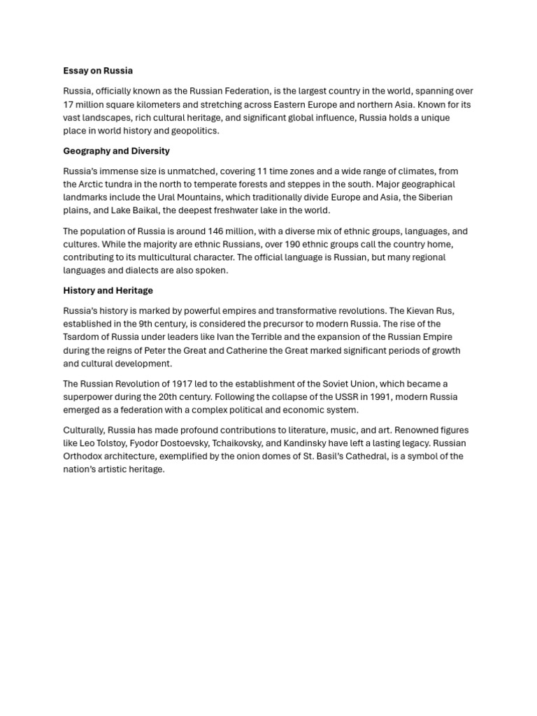 Essay On Russia | PDF