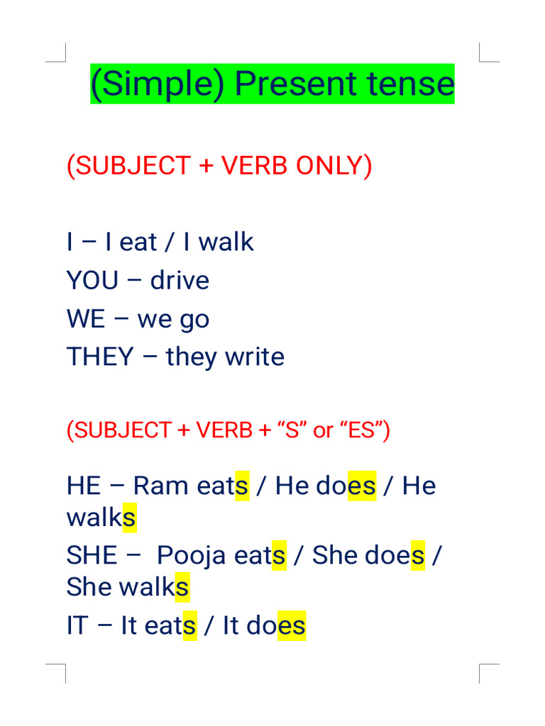 Present Tenses Revision Guide | PDF
