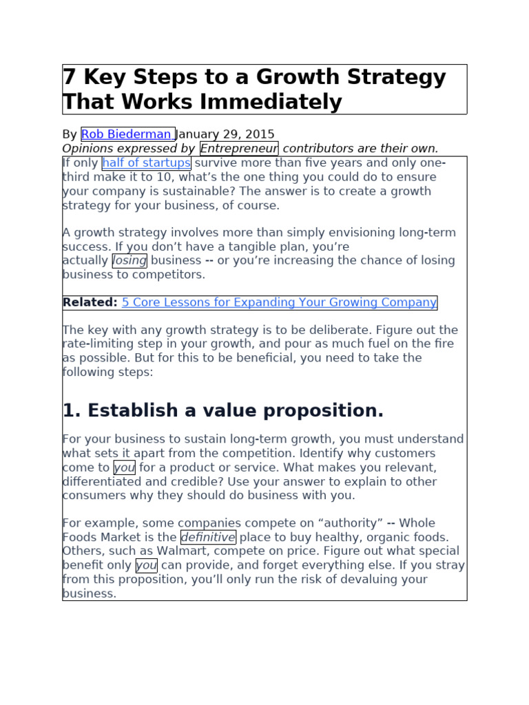 7 Key Steps To A Growth Strategy That Works Immediately | PDF ...