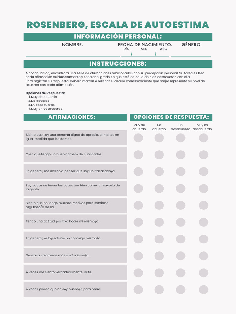 Escala de Rosemberg | PDF