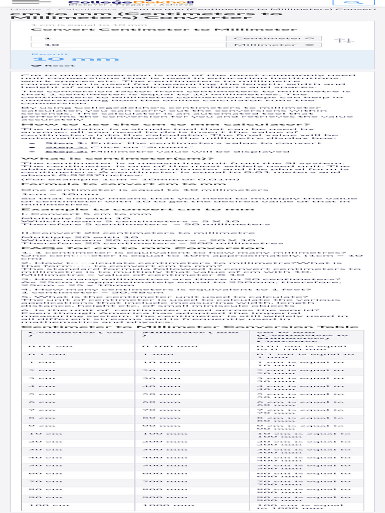 CM To MM - Centimeter To Millimeters Converter With Formula & Example ...
