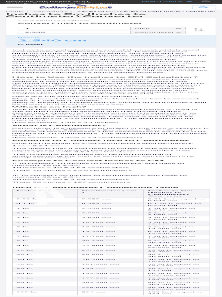 Inches To CM - Inches To Centimeter Converter With Formula & Example ...