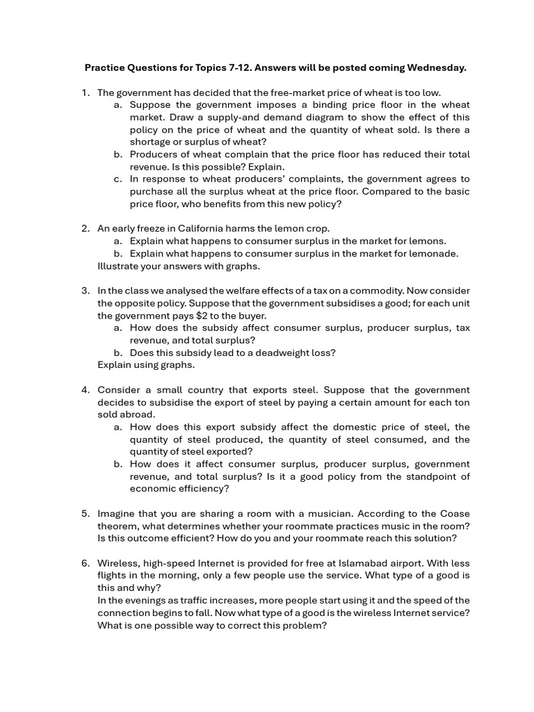 Practice Questions | PDF | Economic Surplus | Subsidy