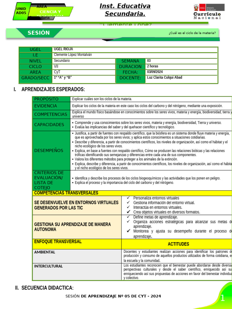 C-1º Ses-Act 5-Cyt Und 5 | PDF | Aprendizaje | Evaluación