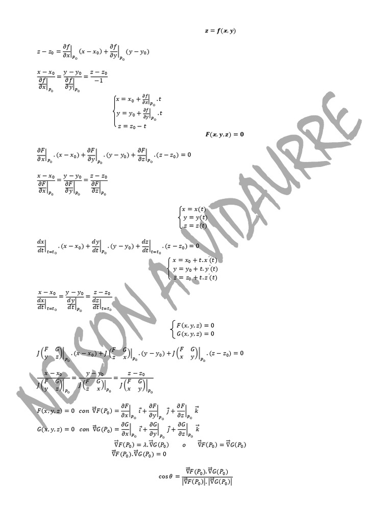 Formulas de Analisis 2 PDF | PDF | Tangente | Vector Euclidiano