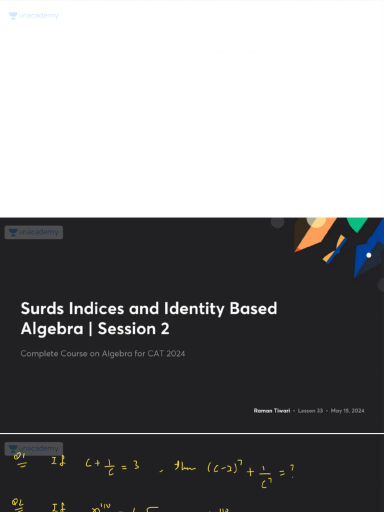 Surds Indices and Identity Based Algebra Session 2 With Anno | PDF