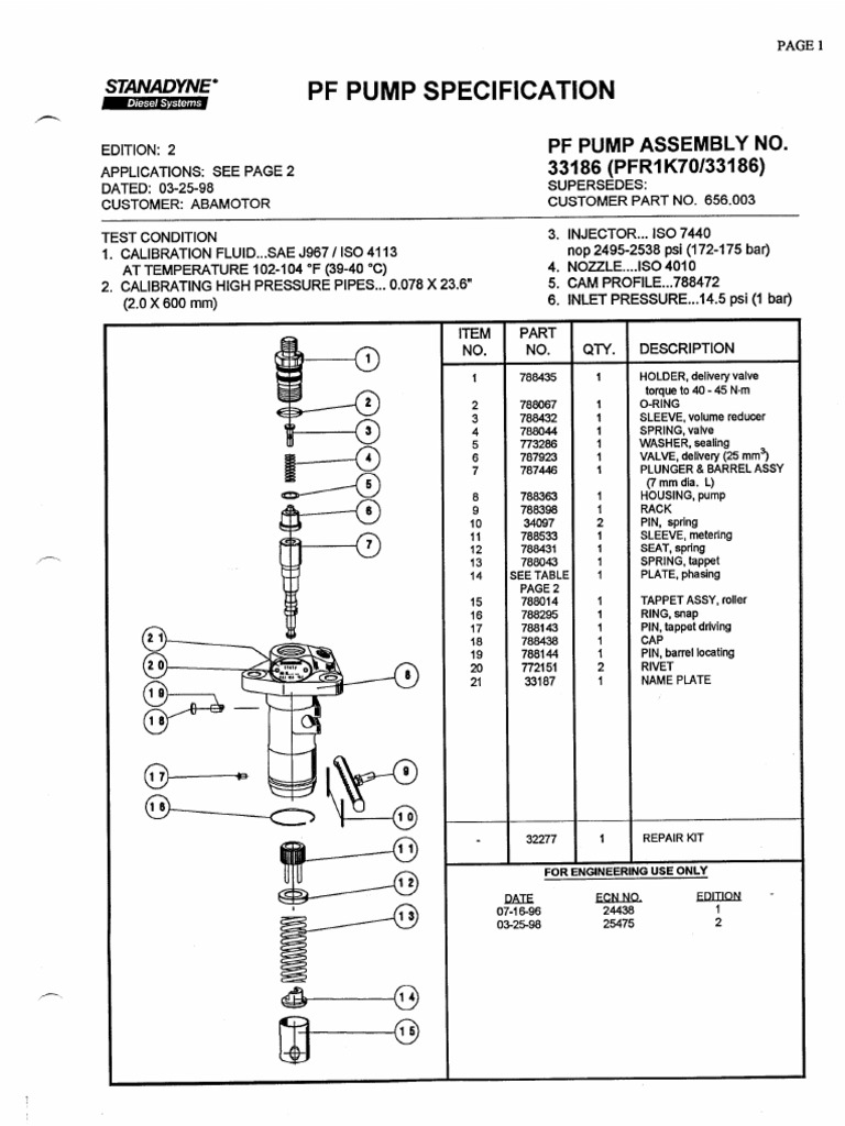 PF Pump Specification: Stanadyne' | PDF | Pump | Valve