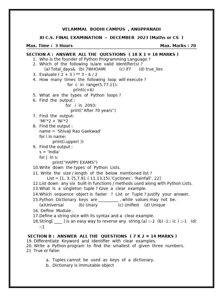 Xi Cs Final Exam 19122023 Pdf Python Programming Language Computer Programming