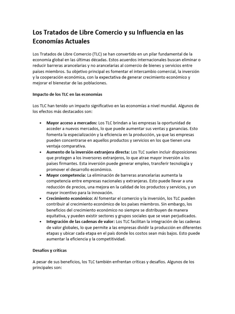 Los Tratados de Libre Comercio y Su Influencia en Las Economías ...
