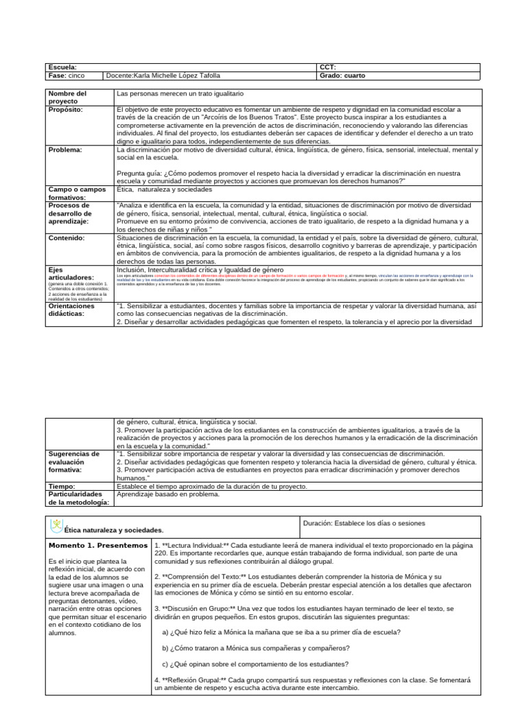 Formato de Planeación Proyectos - Ejemplo ABProblemas | PDF | Enseñando | Escuelas