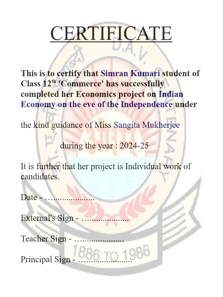 Economics Project Certificate 2024 | PDF