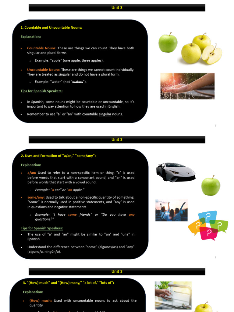 1ºESO - Unit 3 - Grammar Notes | PDF | Plural | Noun