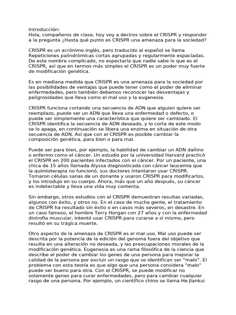 CRISPR: ¿Amenaza o Esperanza? | PDF | Crispr | Ingeniería genética