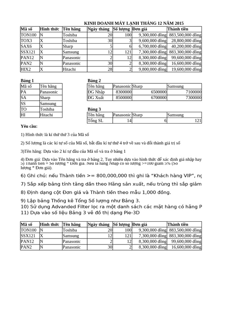 De Thi 10 On Tap Excel | PDF