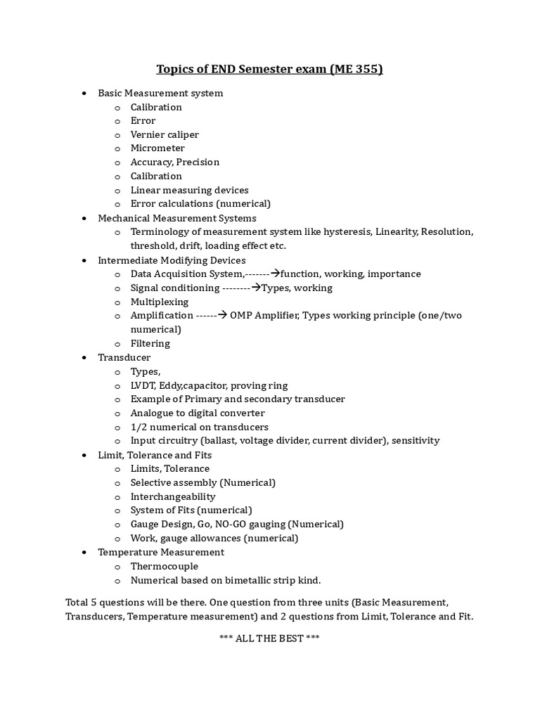 Topics of END Semester Exam | PDF