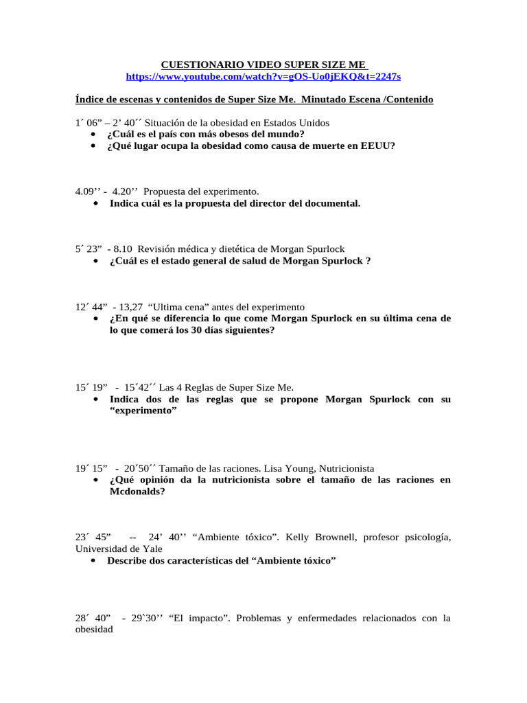 Resumen del documental Super Size Me | PDF