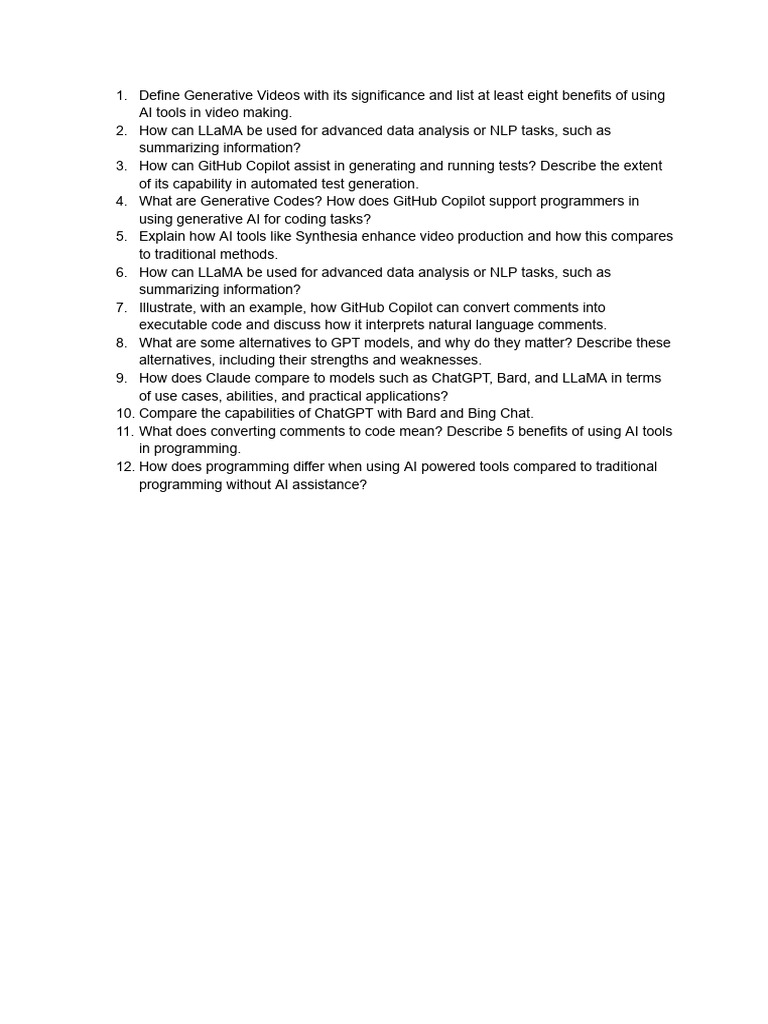 Mid2-Question Bank - Gen AI | PDF