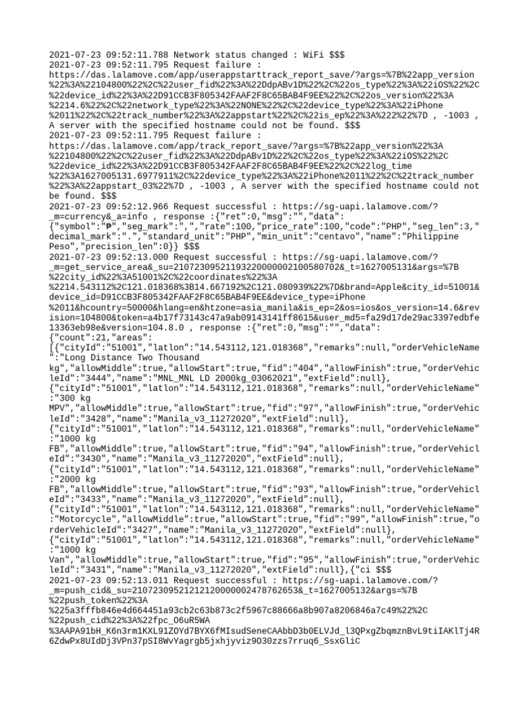 Lalamove API Request Log Analysis | PDF | Makati