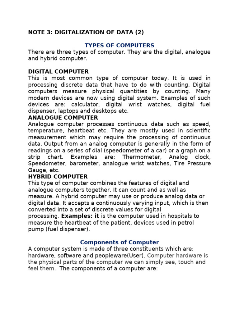 Digitalization Of Data 2 Pdf Input Output Computer Data Storage