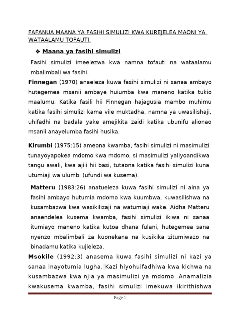 Fasihi Simulizi | PDF