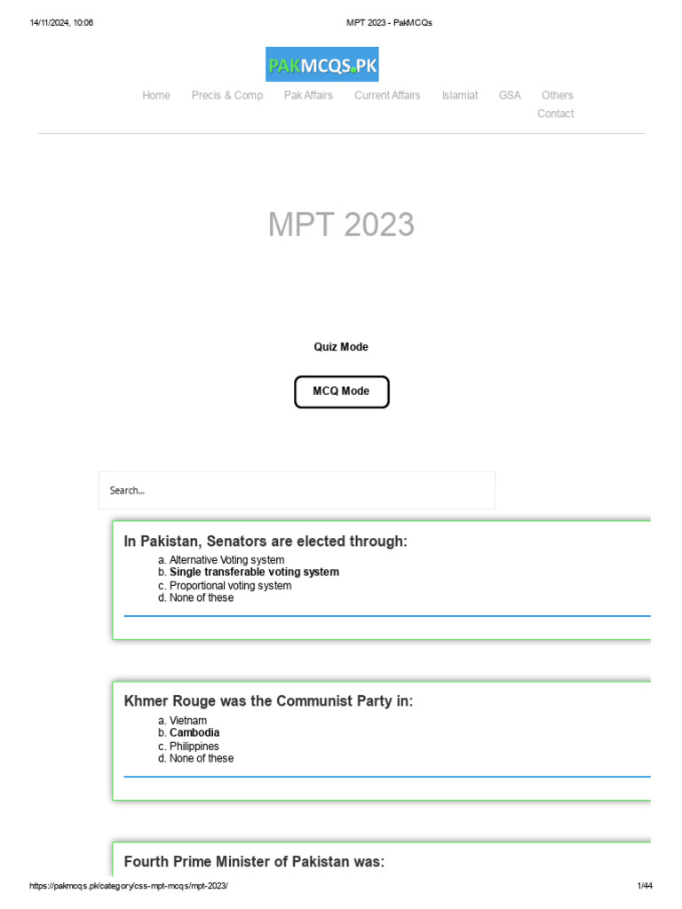 MPT 2023 - PakMCQs | PDF | Pakistan | Triangle