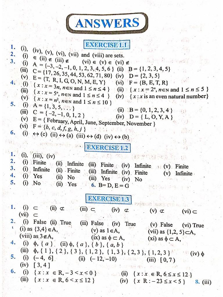 Math NCERT Answers (Class-11) | PDF