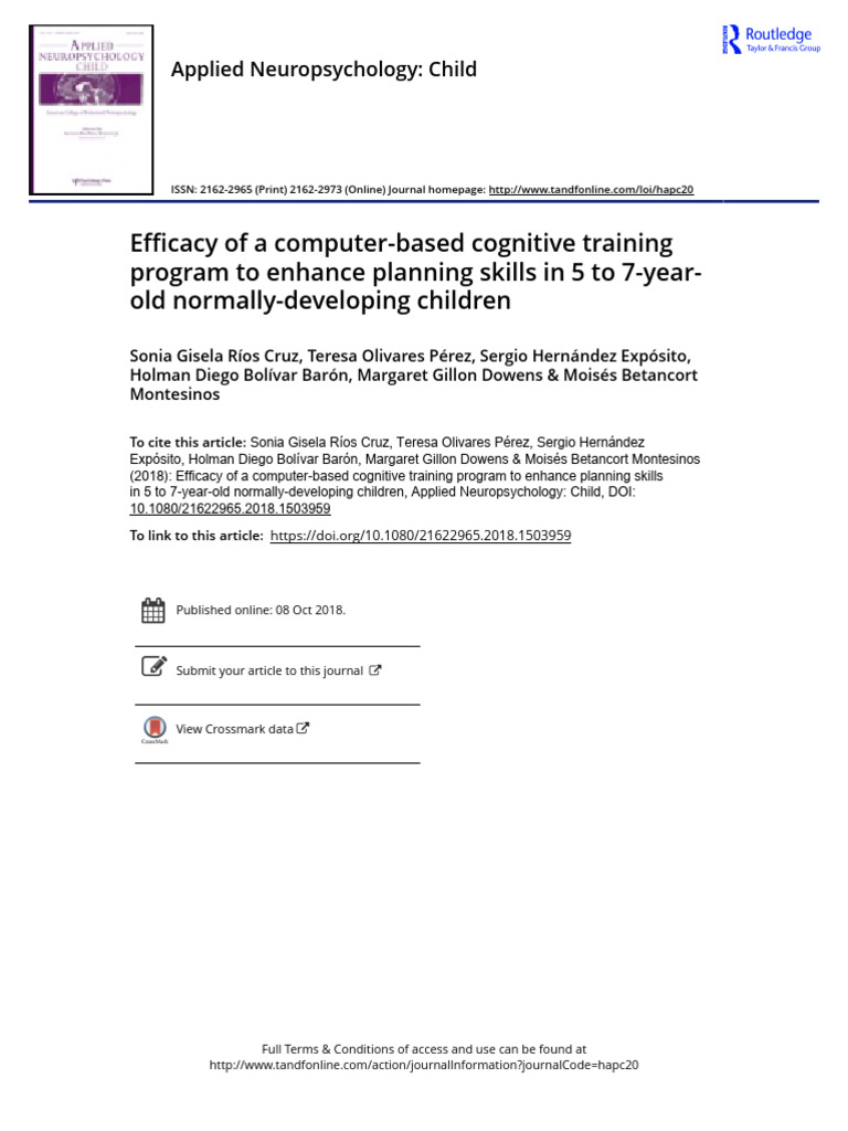 Efficacy of A Computer-Based Cognitive Training Program To Enhance Planning Skills in 5 To 7 ...