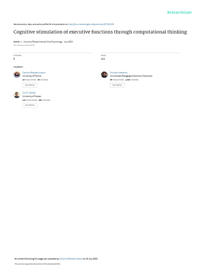 Cognitive Stimulation of Executive Functions Through Computational Thinking. | PDF | Executive ...