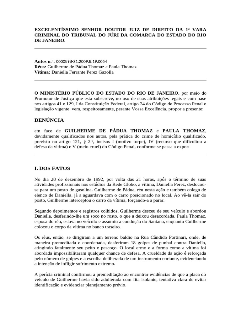 DENUNCIA CASO GUILHERME DE PÁDUA THOMAZ e PAULA THOMAZ | PDF ...
