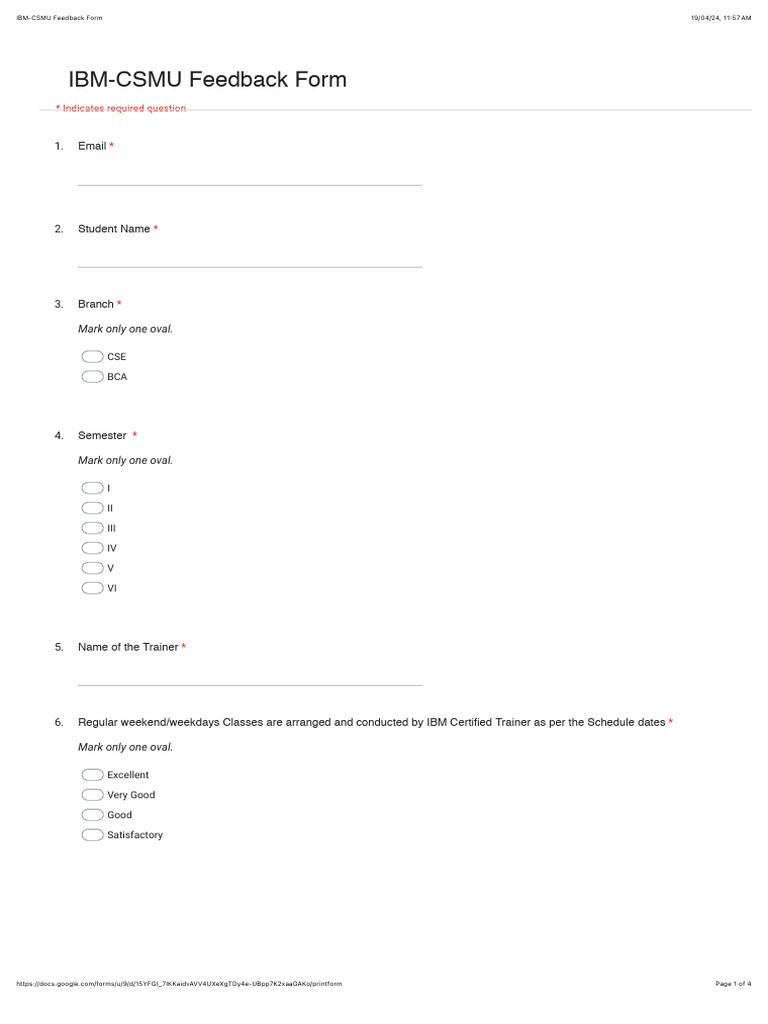 IBM-CSMU Student Feedback Form | PDF