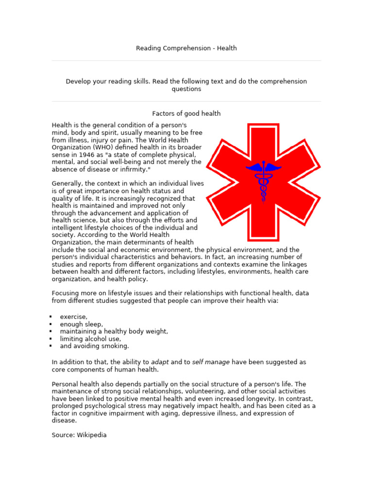 Health Reading Comprehension Guide | PDF | Common Cold | Medical ...