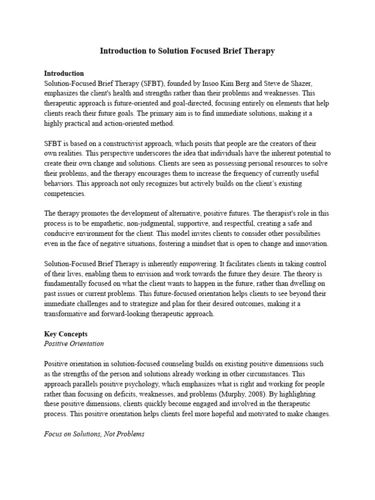 Introduction To Solution Focused Brief Therapy | PDF | Behavioural ...