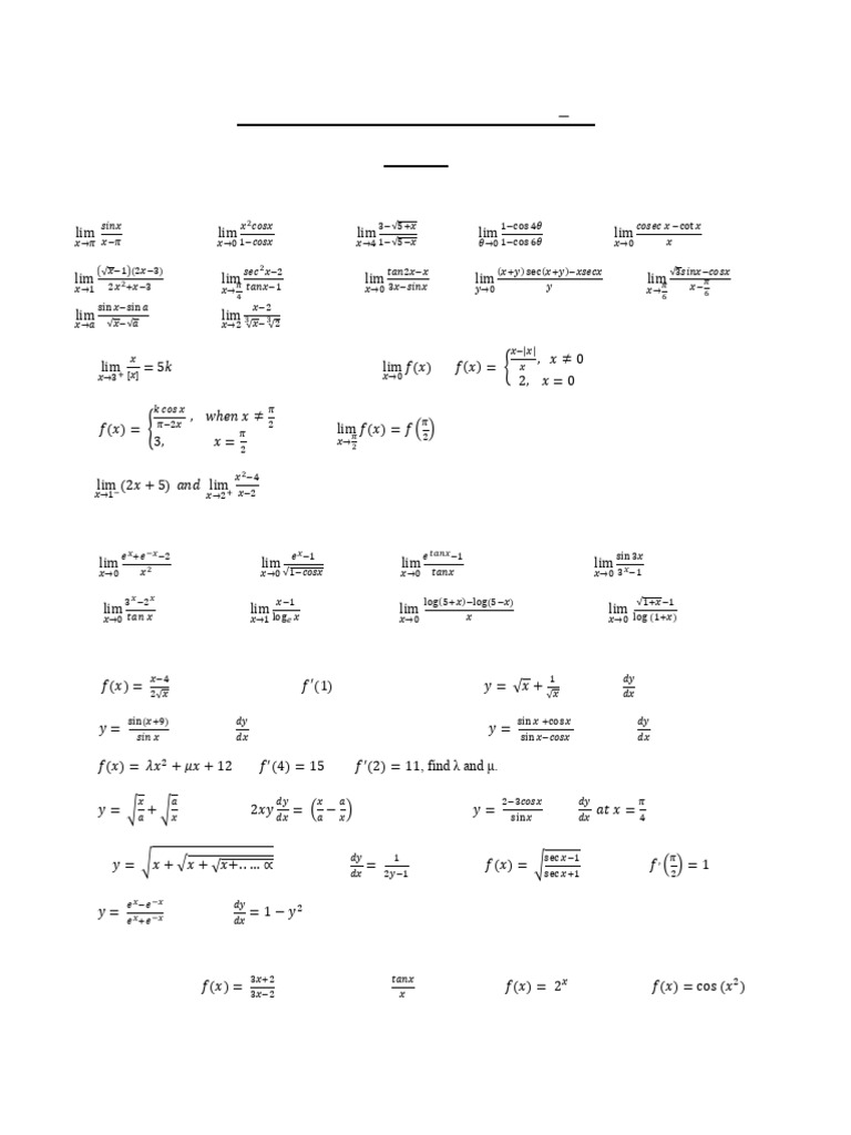 Assignment - Limits&Derivatives 2024-25 | PDF | Mathematics | Mathematical Objects