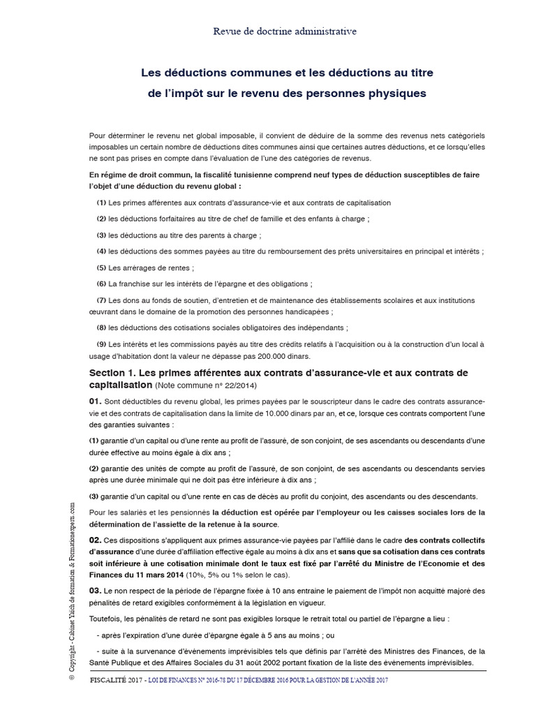 Les Déductions Communes - Les Déductions Au Titre de l'IRPP | PDF ...