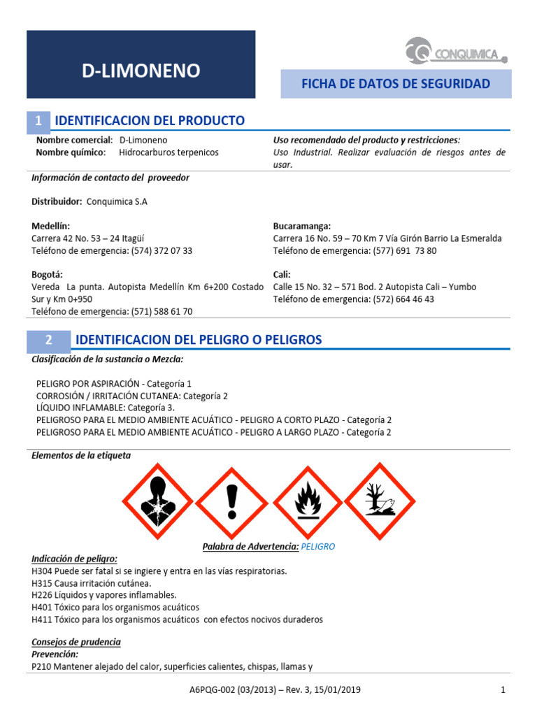 d Limoneno Conquimica | PDF | Agua | Combustión