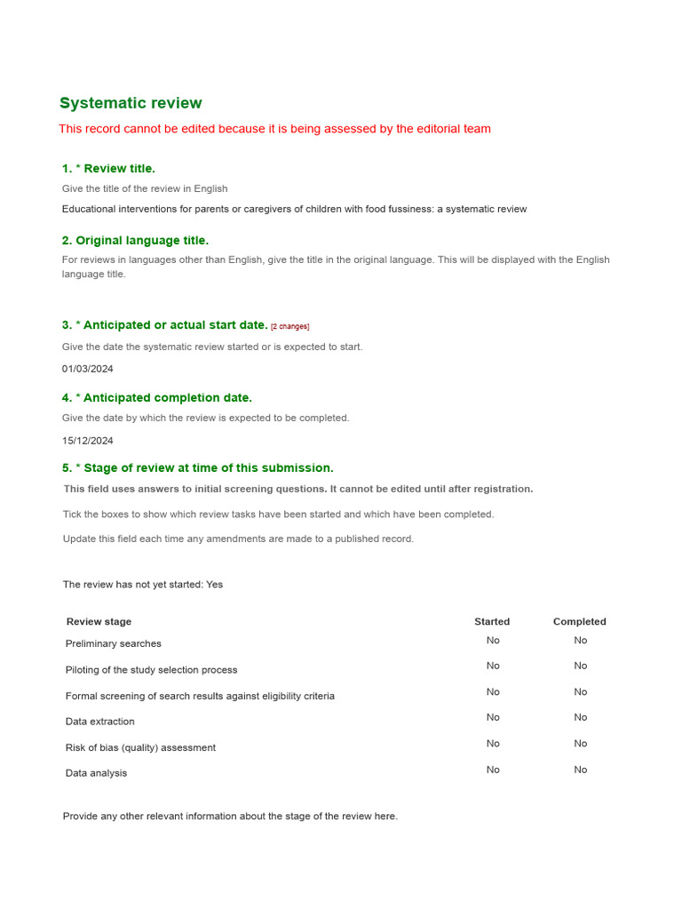Registro Prospero Versão 3.0 | PDF | Systematic Review | Risk
