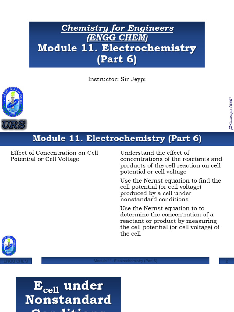 Electrochemistry: Nernst Equation Guide | PDF | Electrochemistry | Stoichiometry