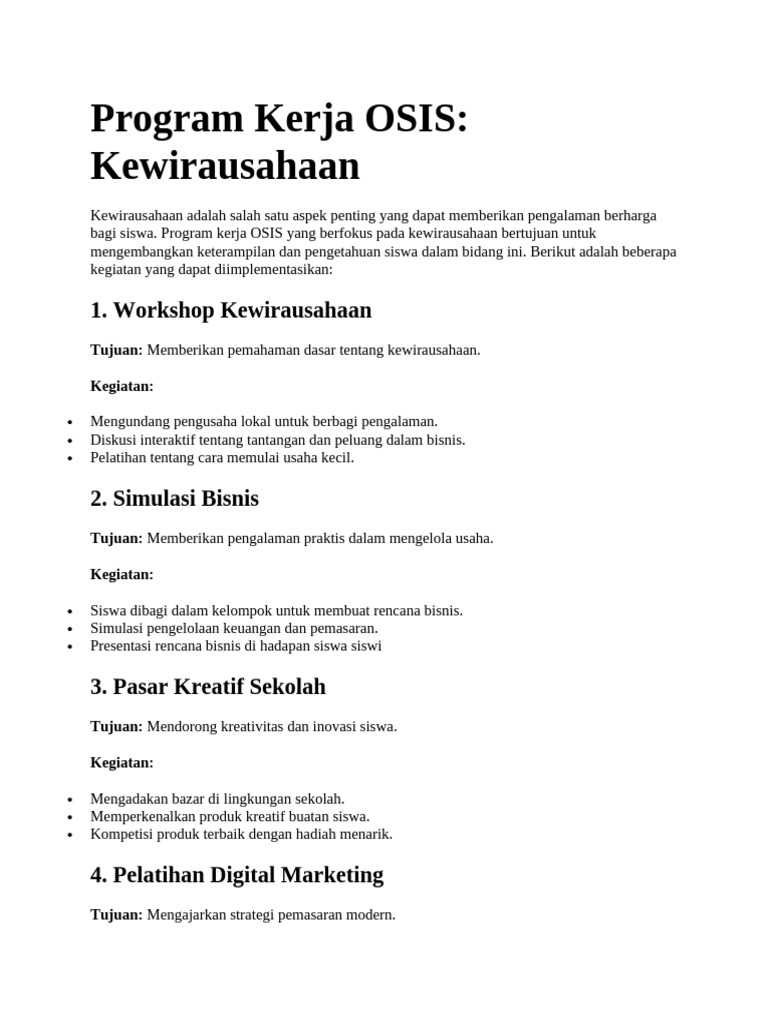 Program Kerja OSIS kewirausahaan | PDF