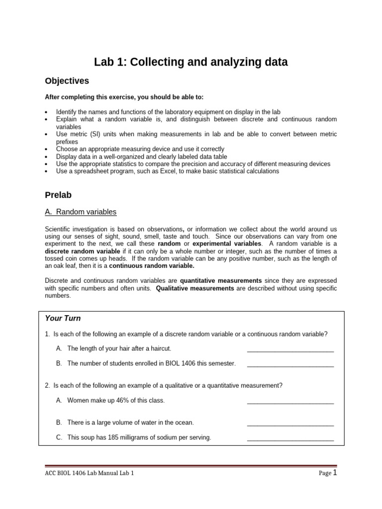 Lab1 Collecting and Analyzing Data | PDF | Accuracy And Precision | Significant Figures