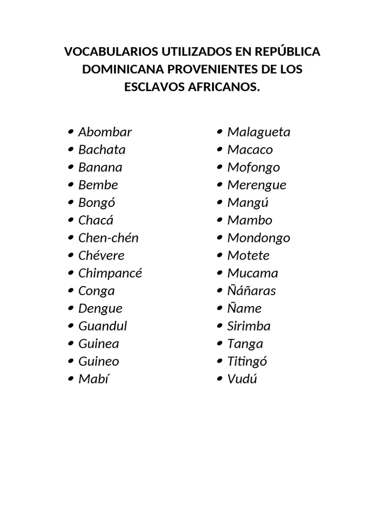 Vocabulario Africano en RD | PDF