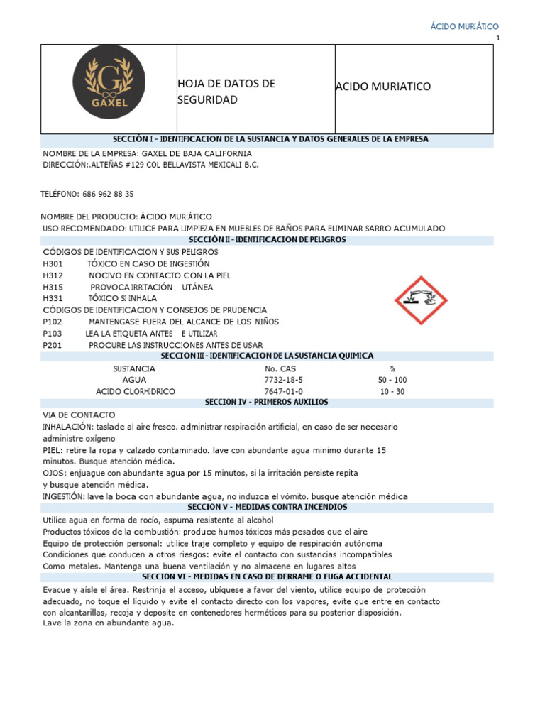 GAXEL - Acido Muriatico | PDF | Agua | Ácido clorhídrico