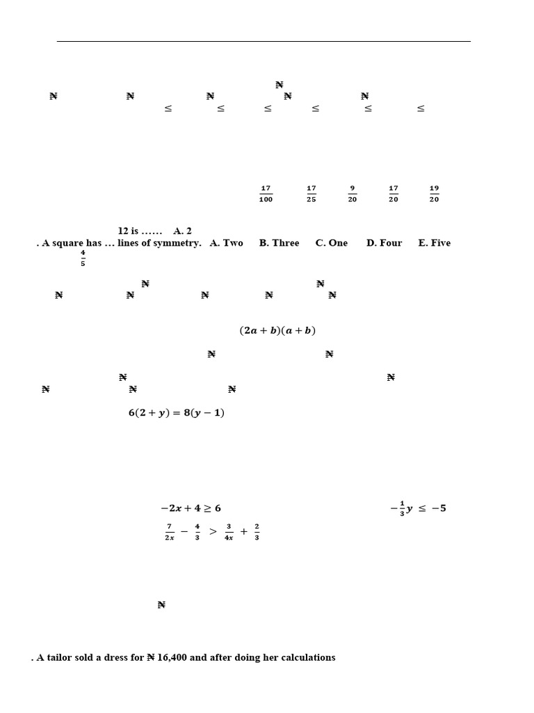 Mathematics JSS2 Second Term Test 2 Question | PDF | Arithmetic ...