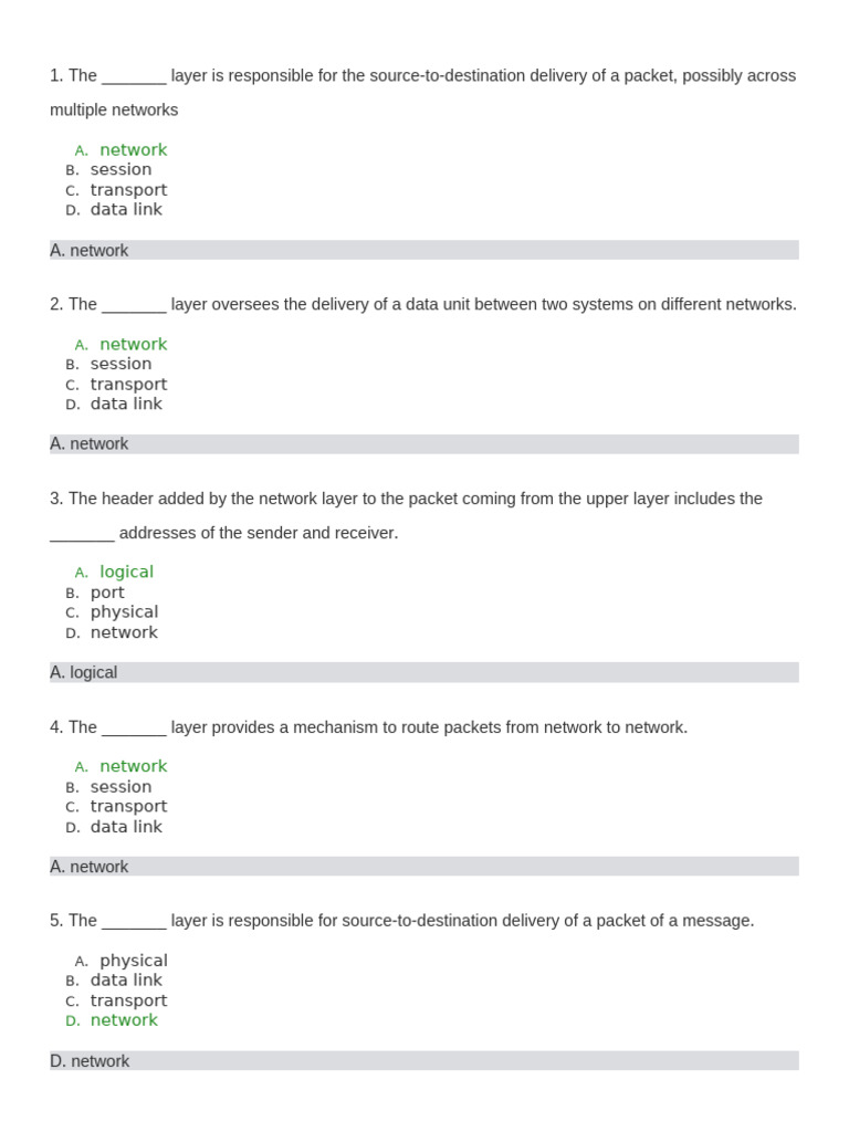 Network Layer Responsibilities Quiz | PDF